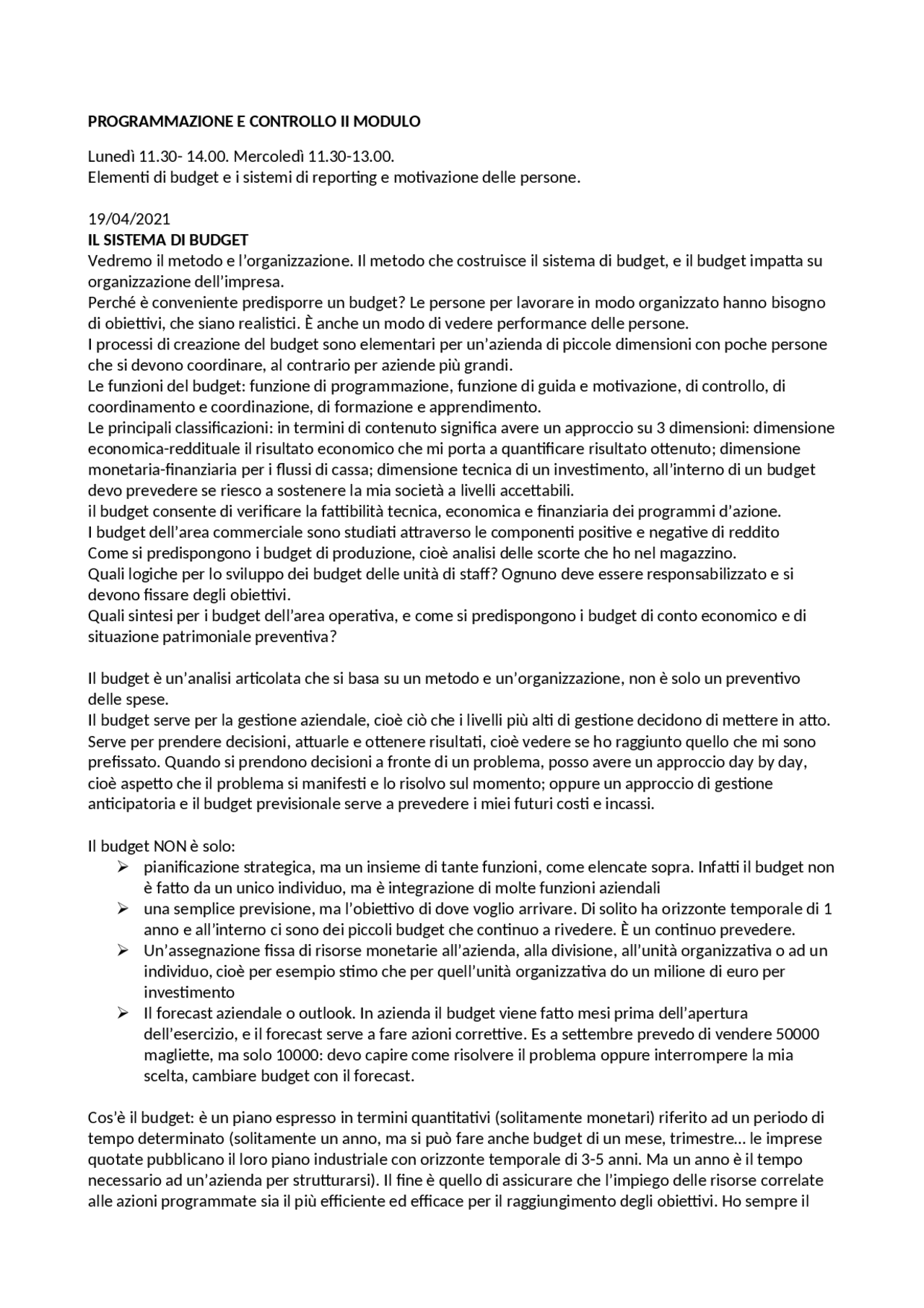 Programmazione E Controllo Modulo 2 Dispense Di Programmazione E