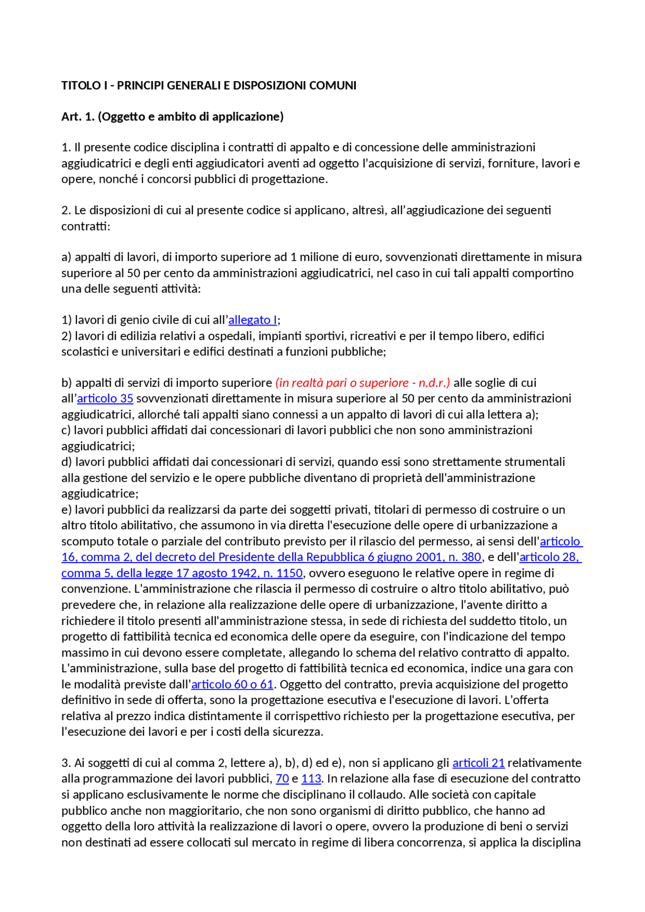 Articoli Importanti Codice Dei Contratti Pubblici Docsity
