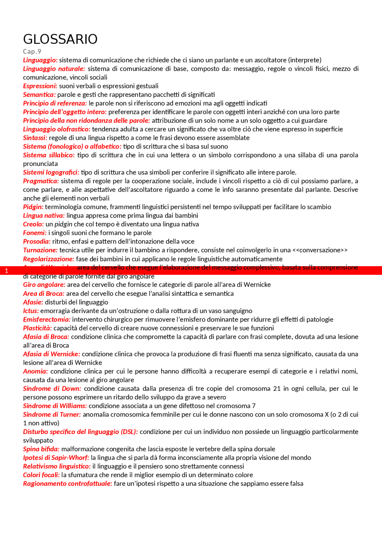 Glossario Capitoli 9 13 Psicologia Cognitiva Russell Revlin Docsity