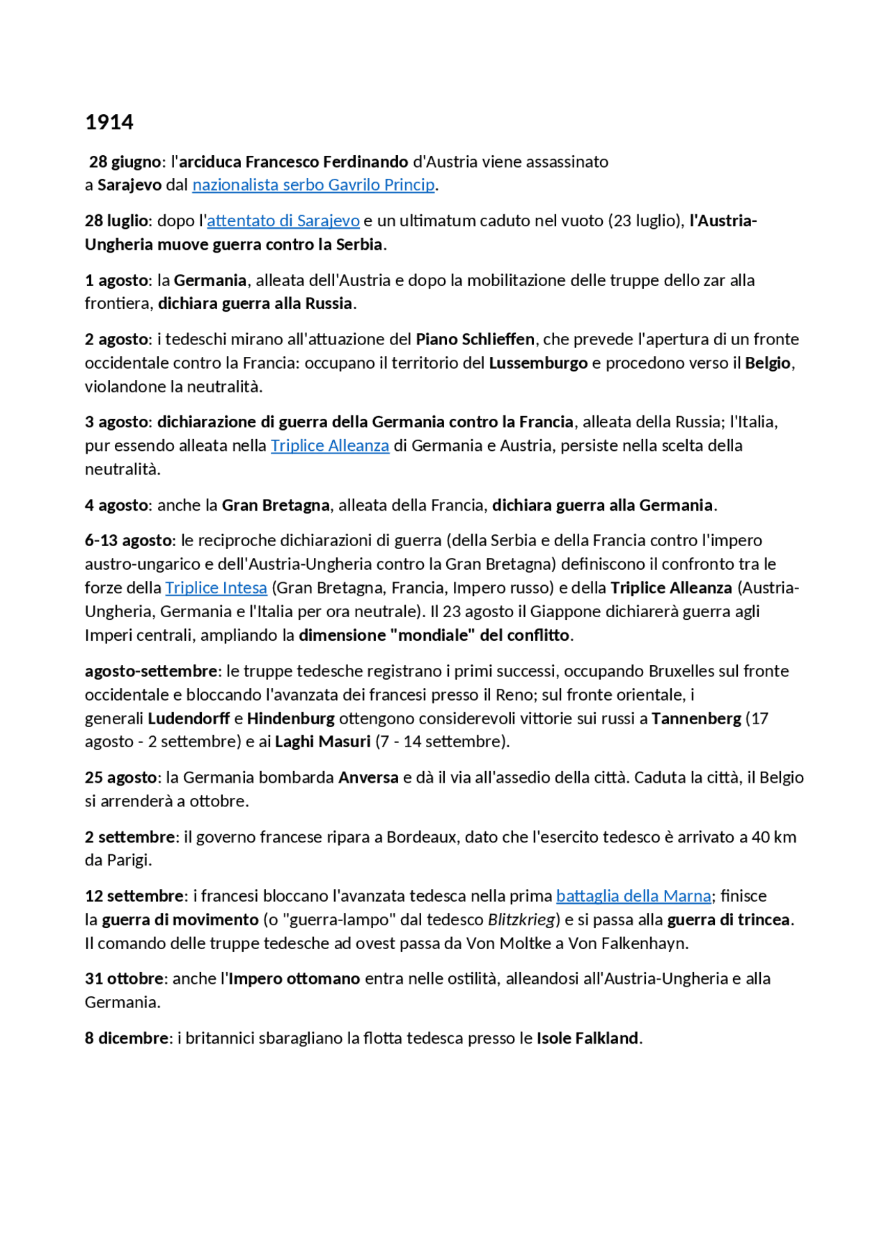 Prima Guerra Mondiale Docsity