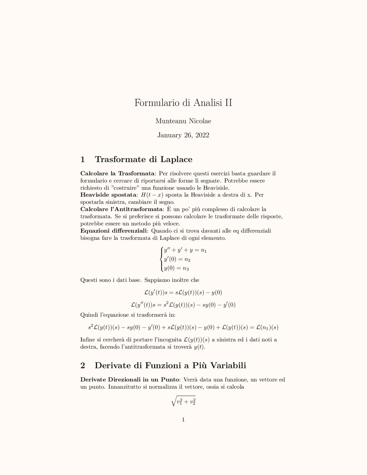 Formulario Di Analisi Ii Docsity