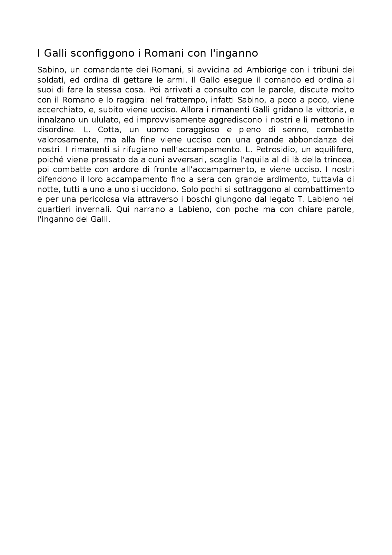 I Galli sconfiggono i Romani con l'inganno | Versioni di Latino - Docsity