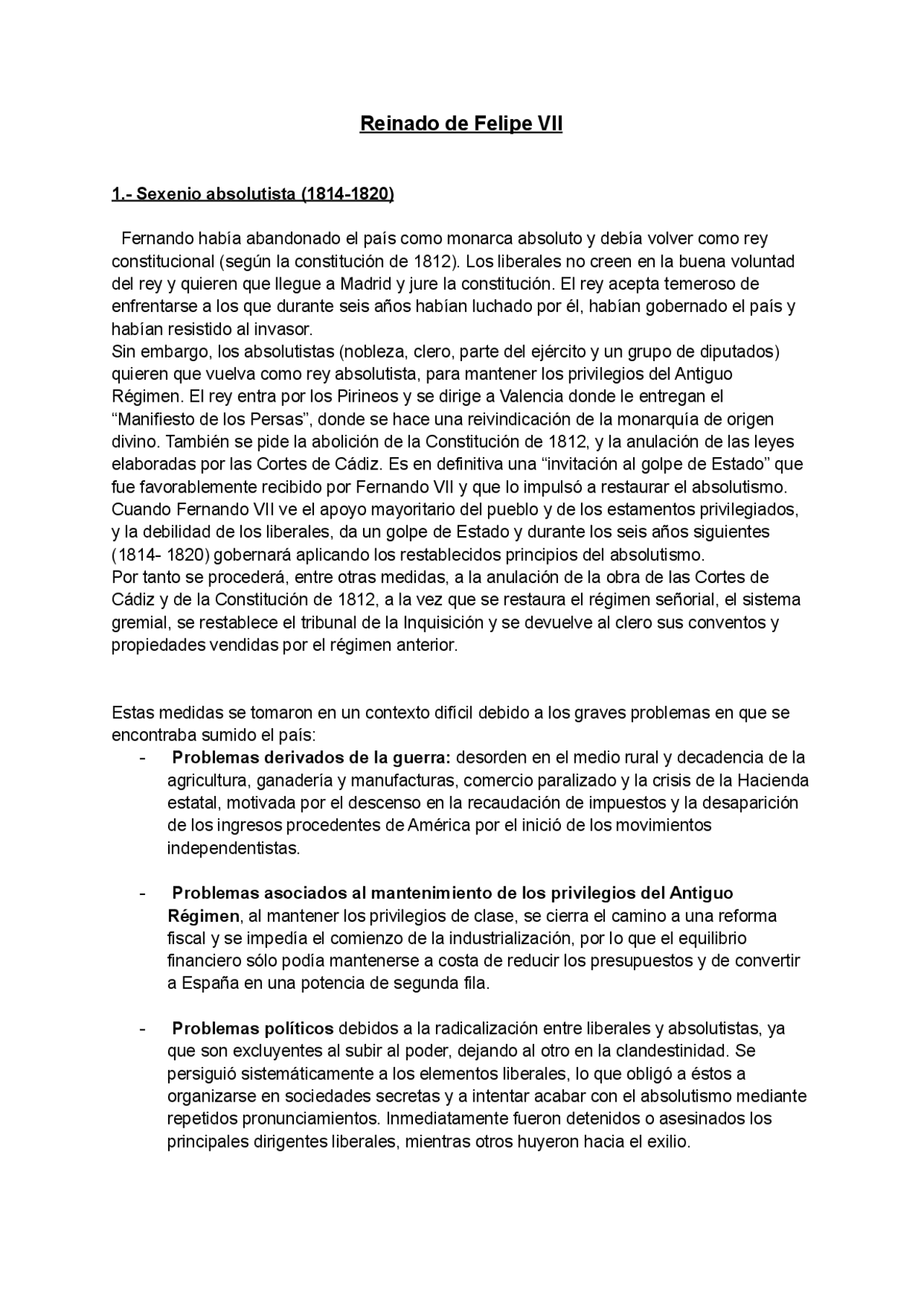 Reinado de felipe vii - Docsity