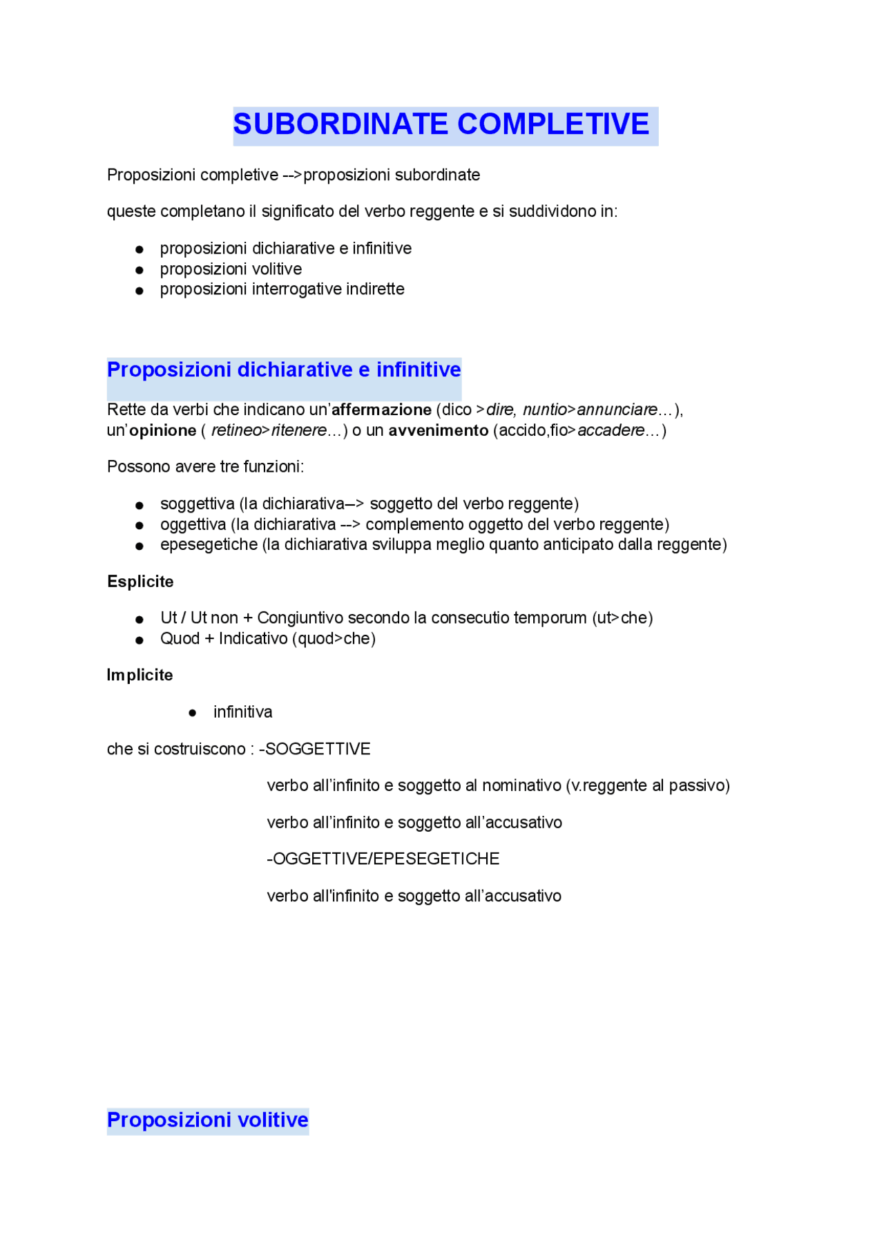 Subordinate completive - Docsity