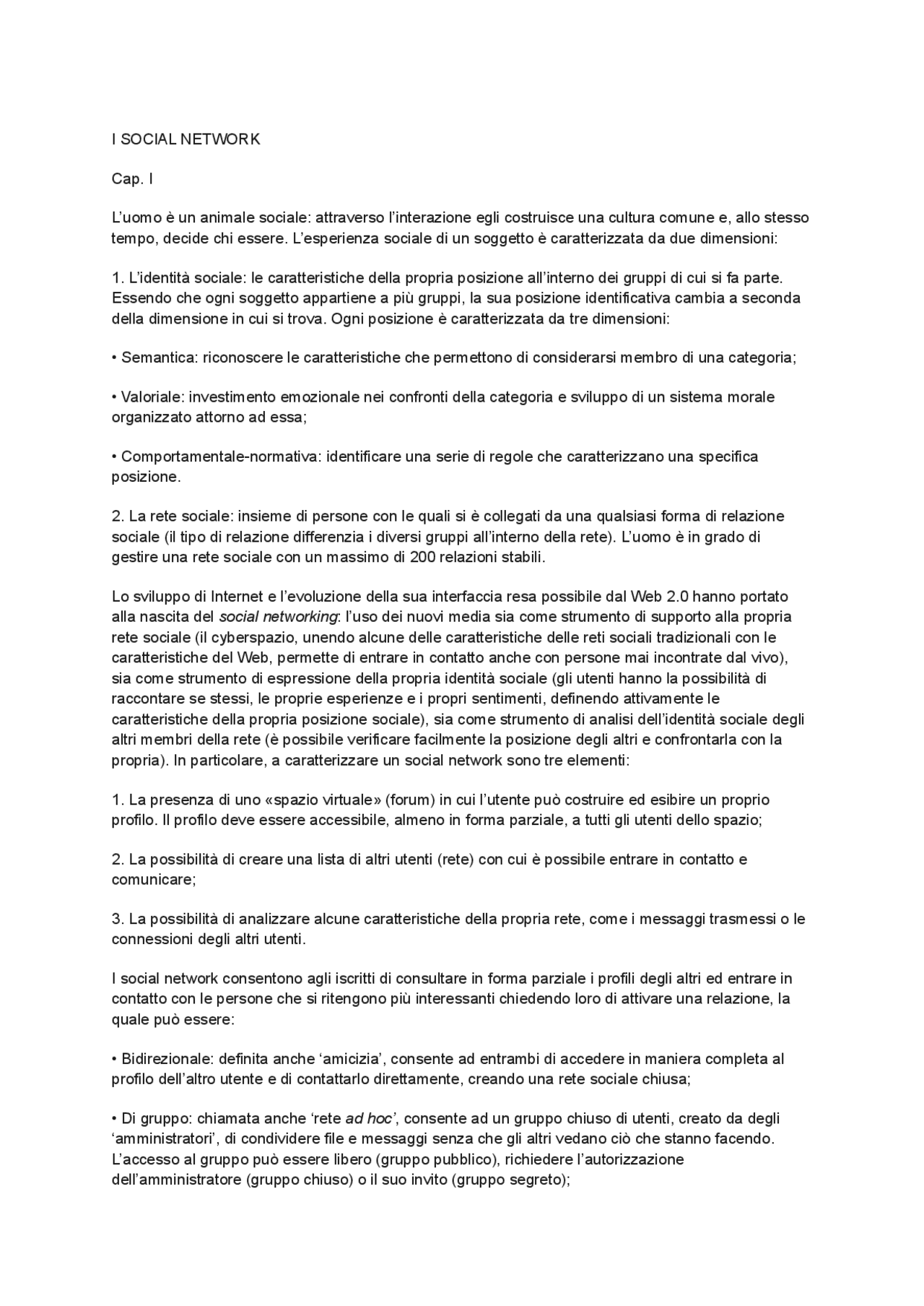 Riassunto I Social Network Di Giuseppe Riva Docsity