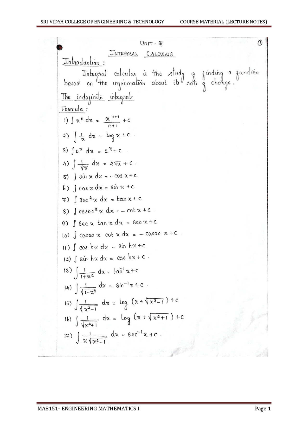Engineering maths notes unit3 | Study notes Mathematics | Docsity
