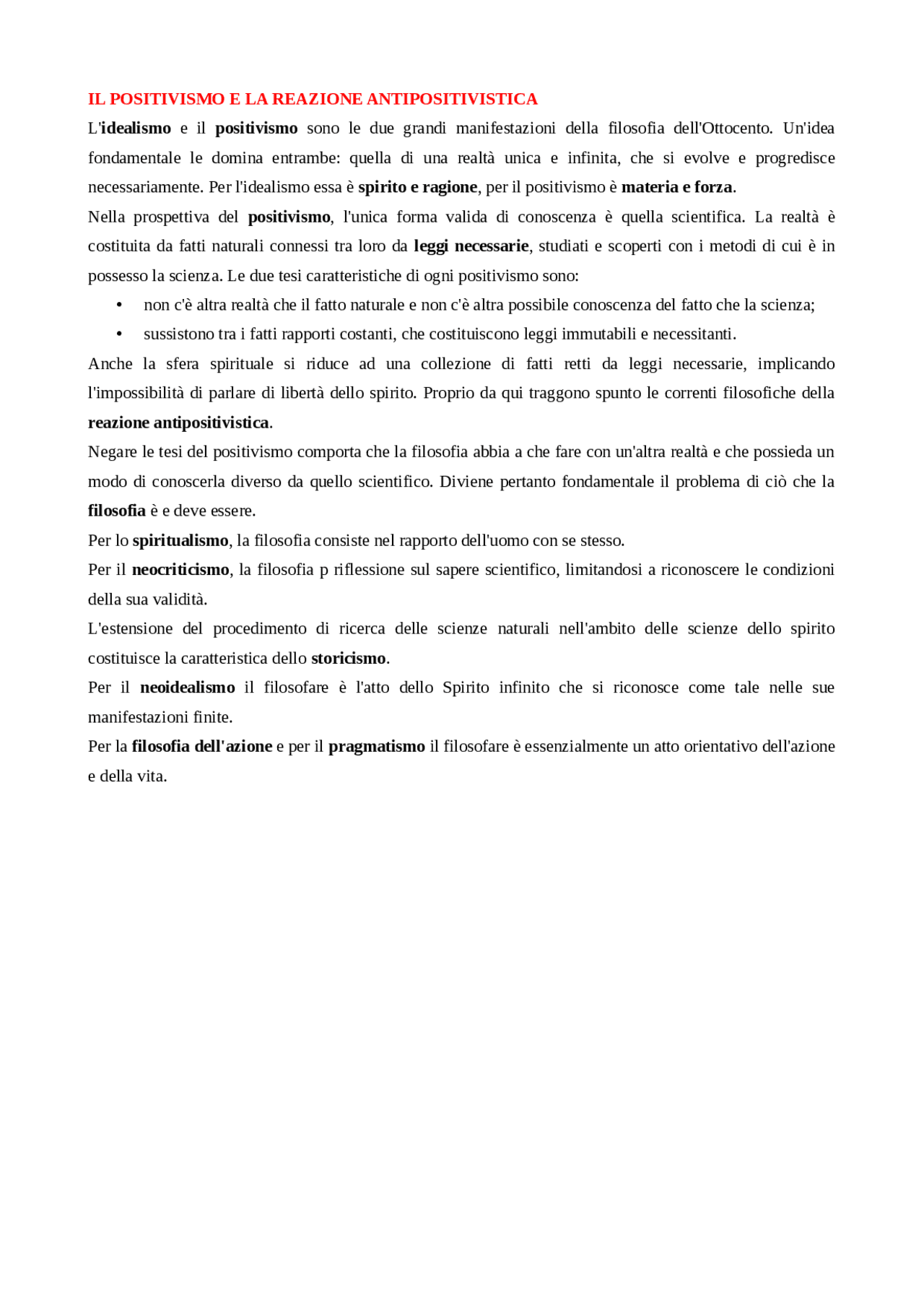 Concetti Comte E Positivismo Docsity