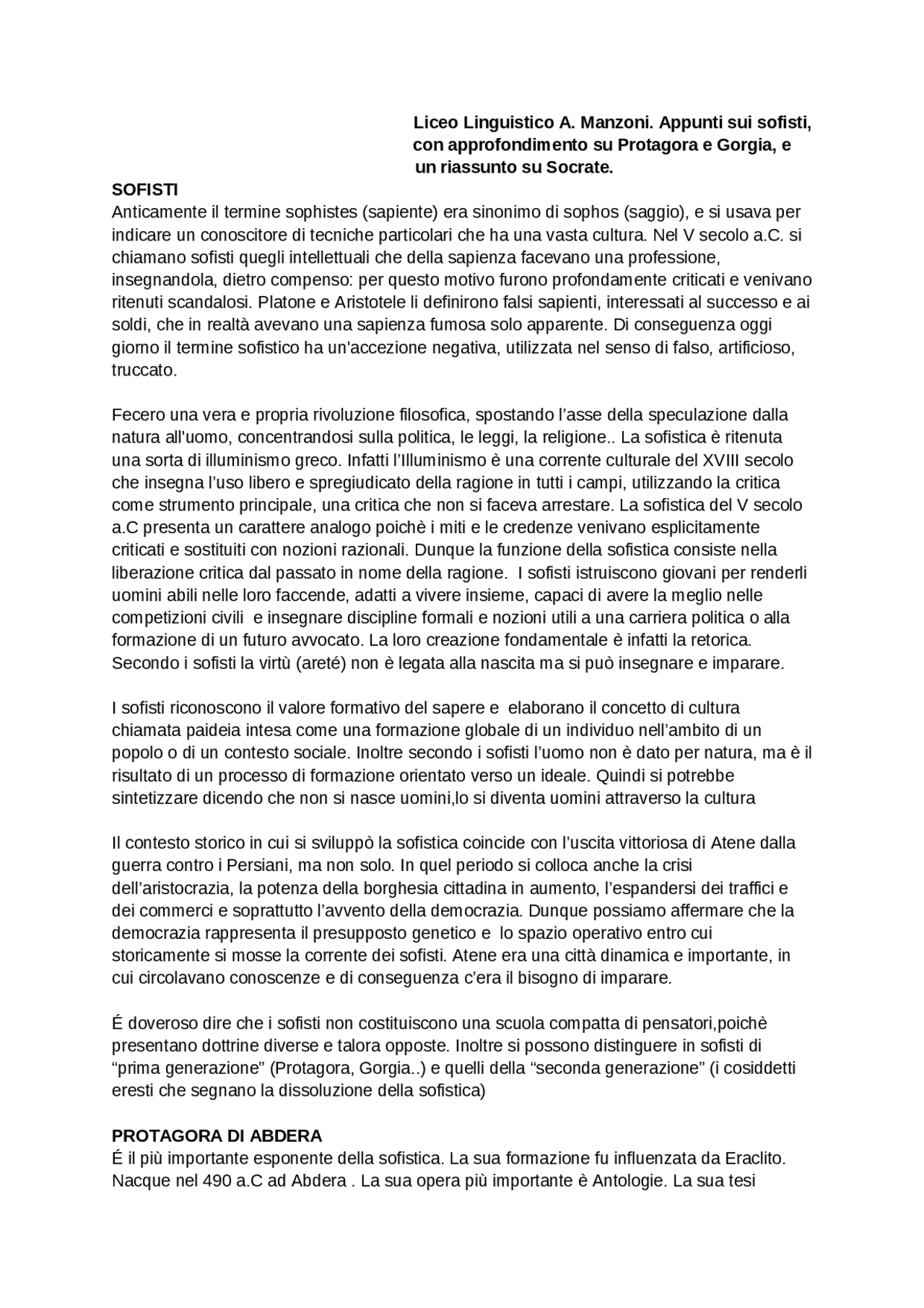 La Sofistica Protagora E Gorgia E Socrate Docsity