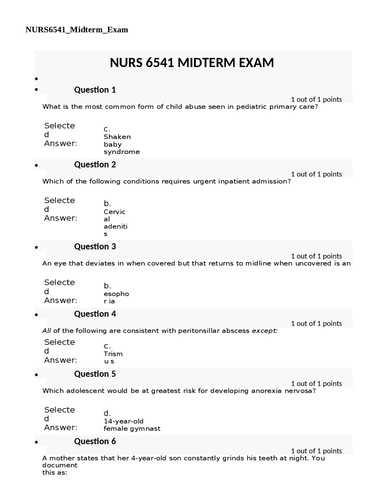NURS6541_Midterm_Exam with Answers graded. - Docsity