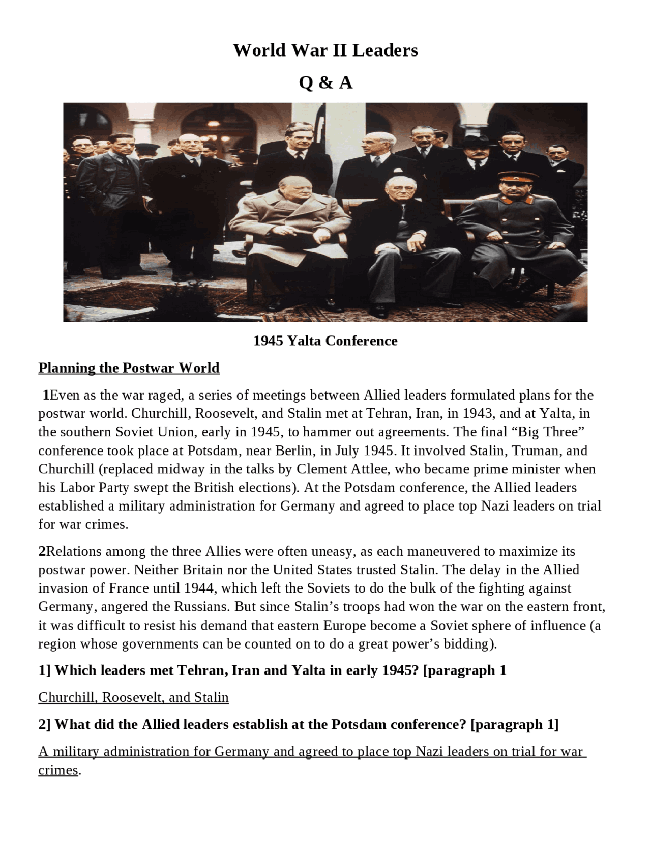 Us history warm up leaders learrning - Docsity