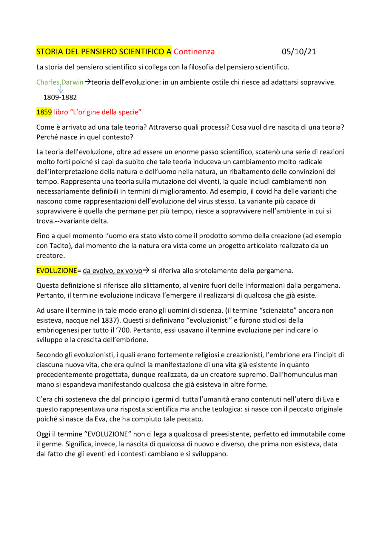Appunti Storia Del Pensiero Scientifico Docsity