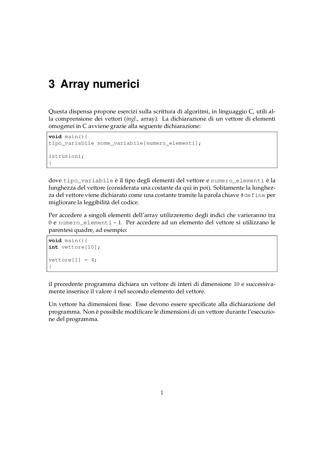 Esercizi di informatica B su array testo e numerici con soluzione - Docsity