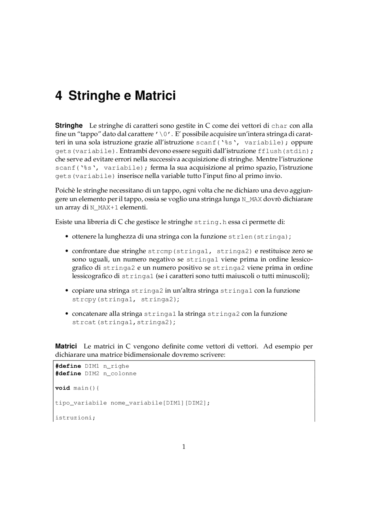 Esercizi informatica B con soluzioni su stringhe e matrici - Docsity