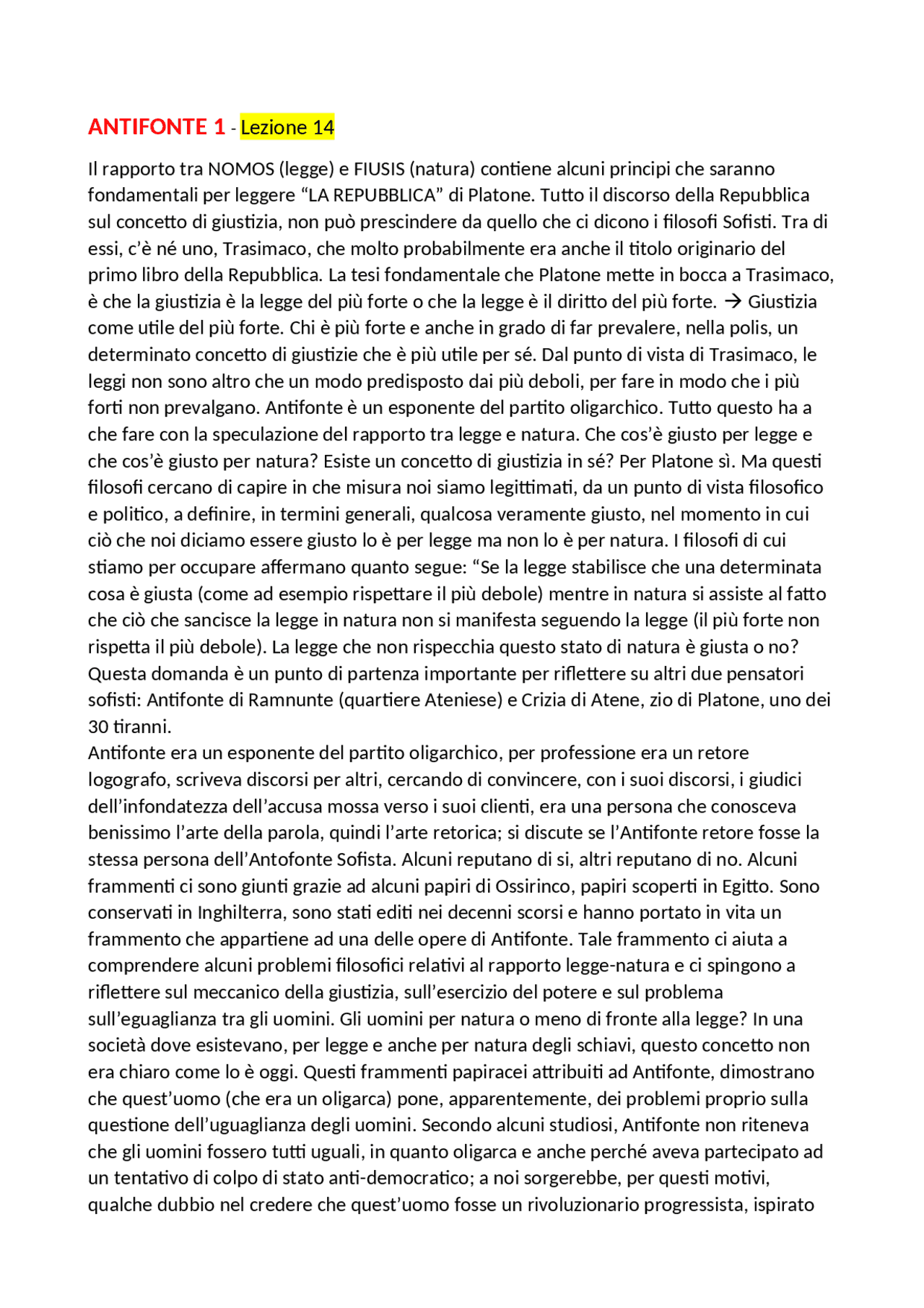 Storia della filosofia: Antifonte - Docsity