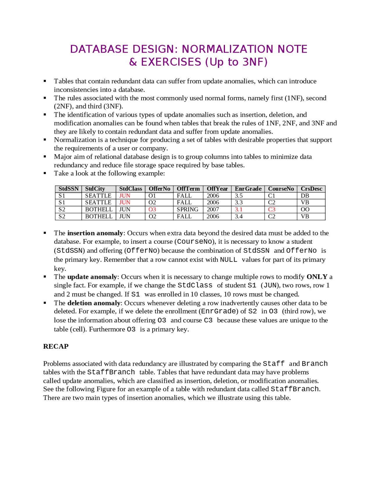 Lecture Notes On Normalization Docsity