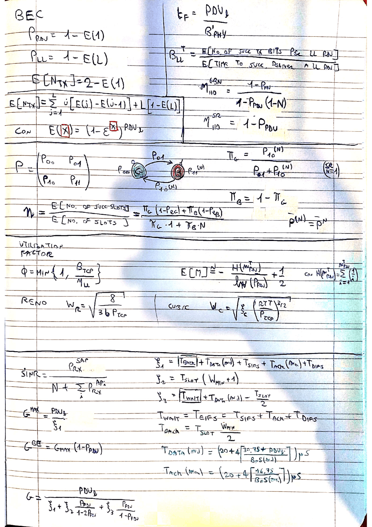 Wireless Networks Formulas For The Exam Unipd Prof Michele Rossi
