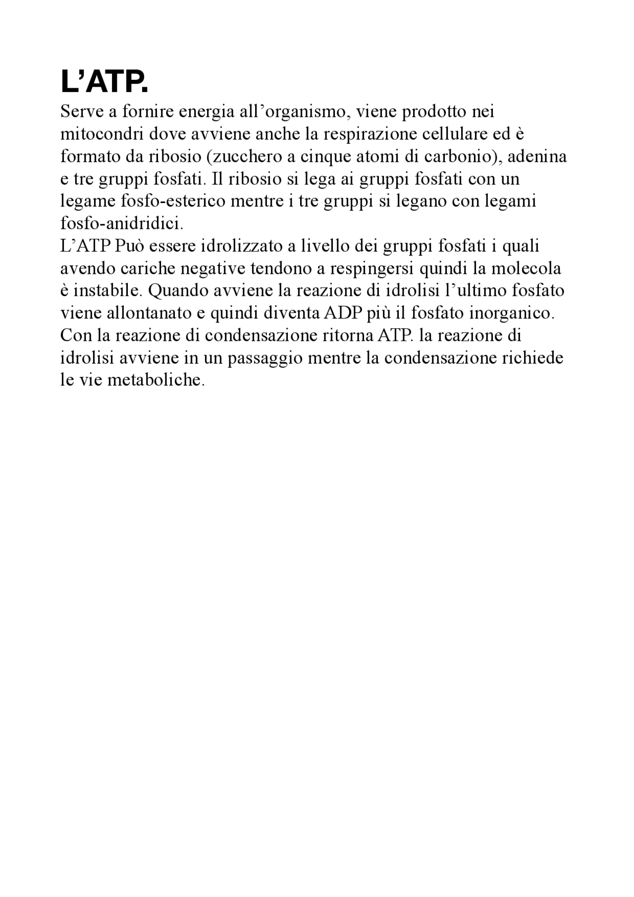 L'ATP: Struttura e Ciclo di Idrolisi e Condensazione | Appunti di ...
