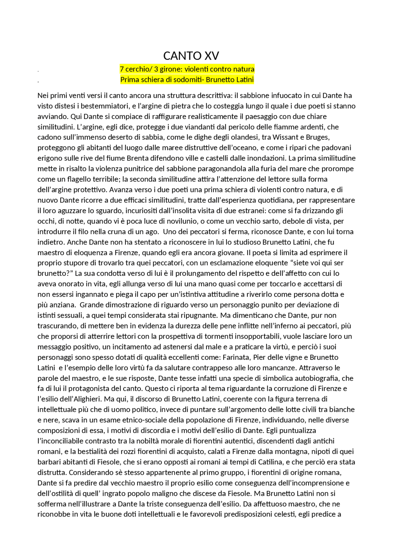 CANTO XV INFERNO DI DANTE - Docsity