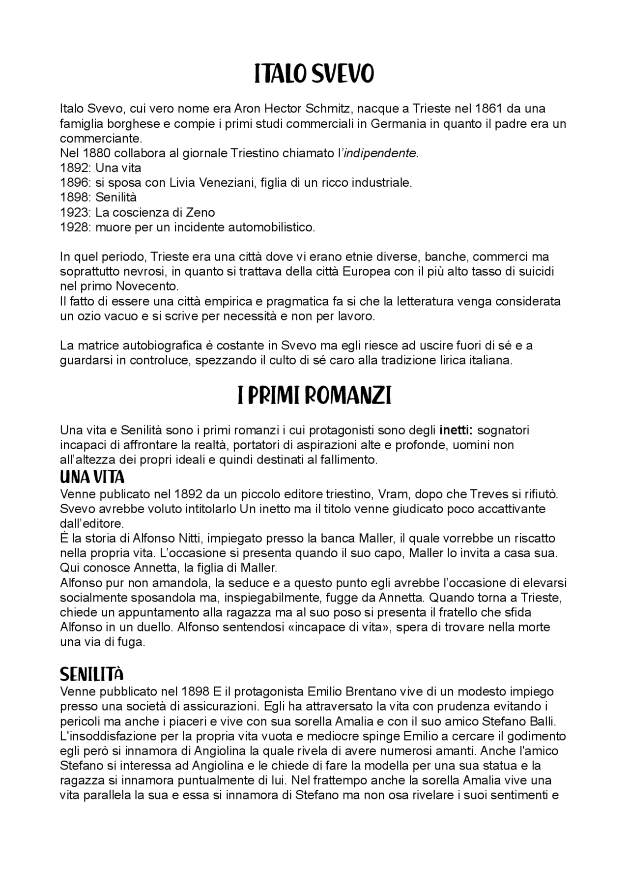 Italo Svevo: vita, opere, pensiero e analisi - Docsity