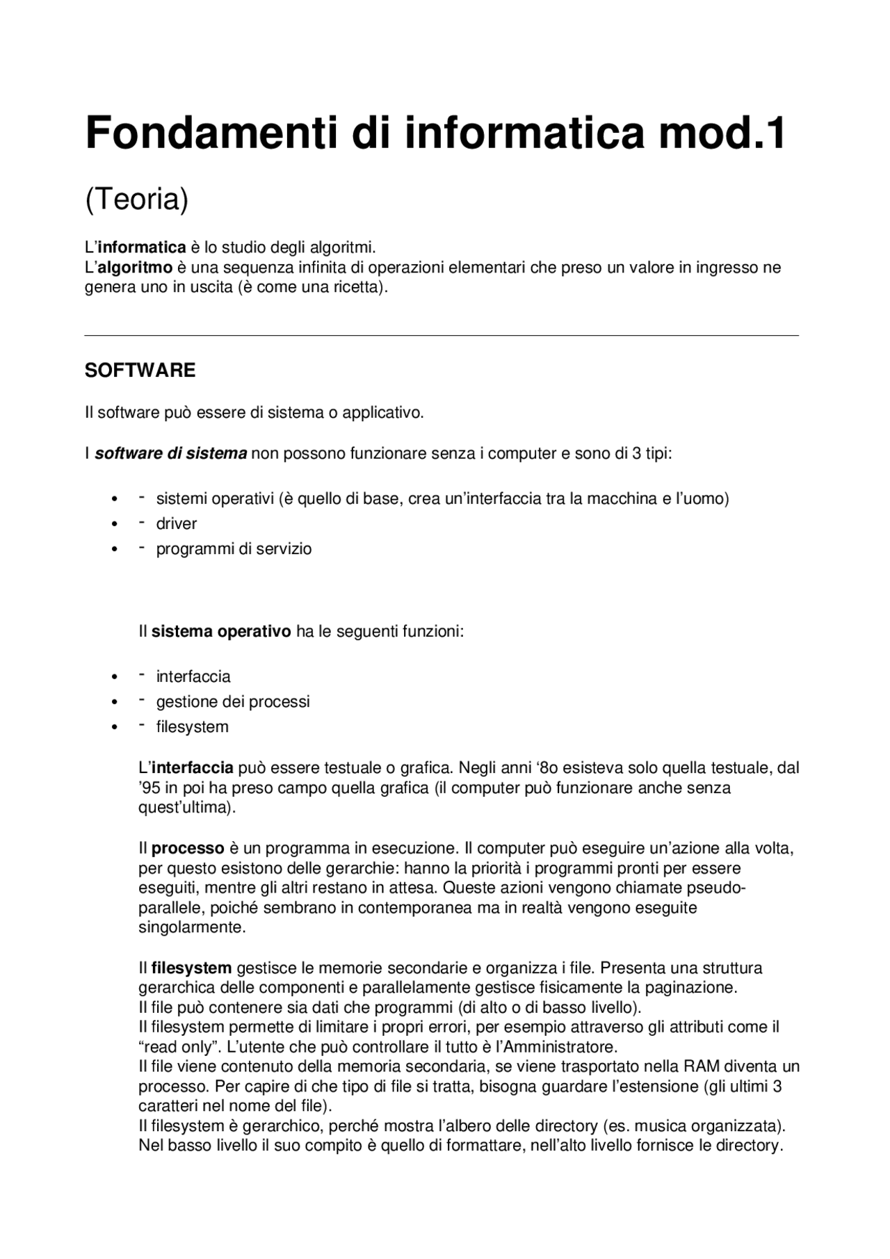 Fondamenti informatica o idoneità informatica - Docsity