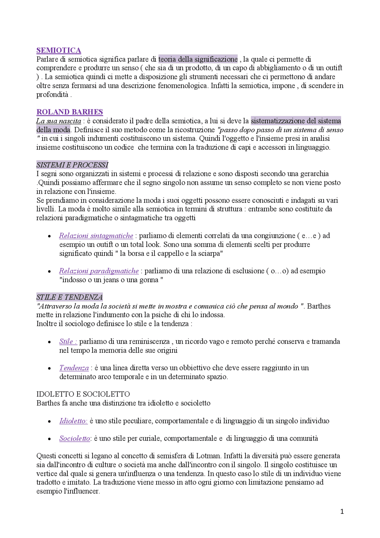 Appunti Completi Semiotica Della Moda Docsity