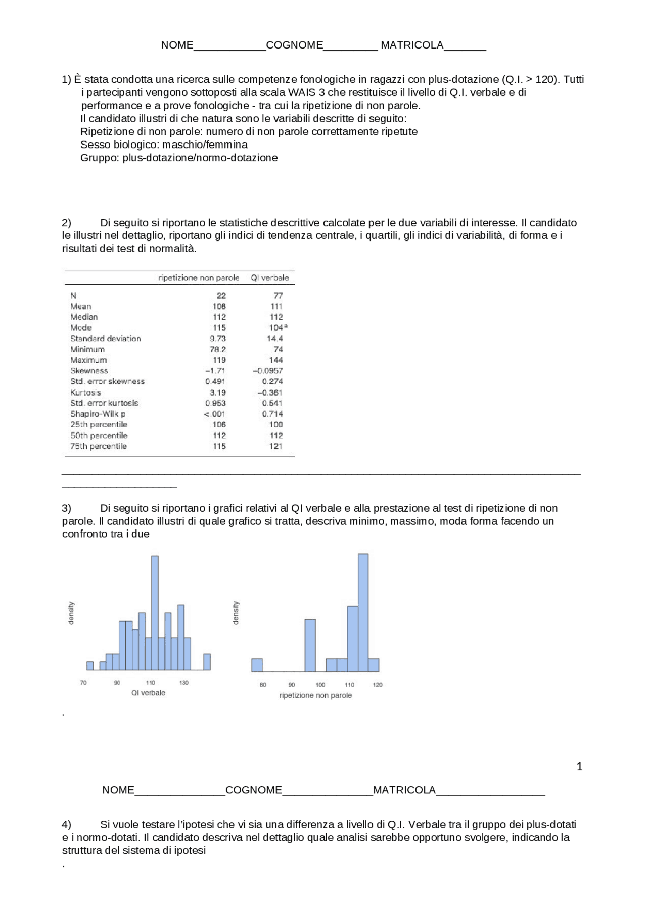 Prove Di Esame Psicometria Docsity