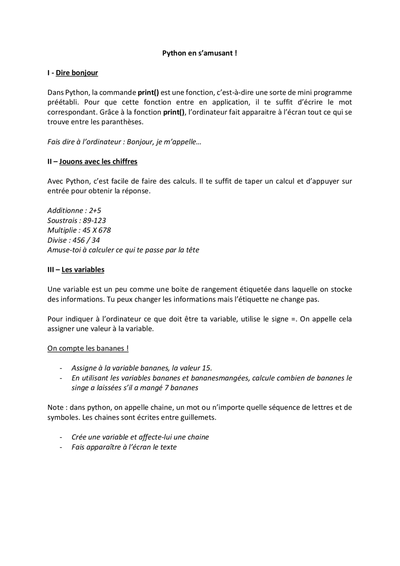 Chapitre python (troisieme - seconde) - Docsity