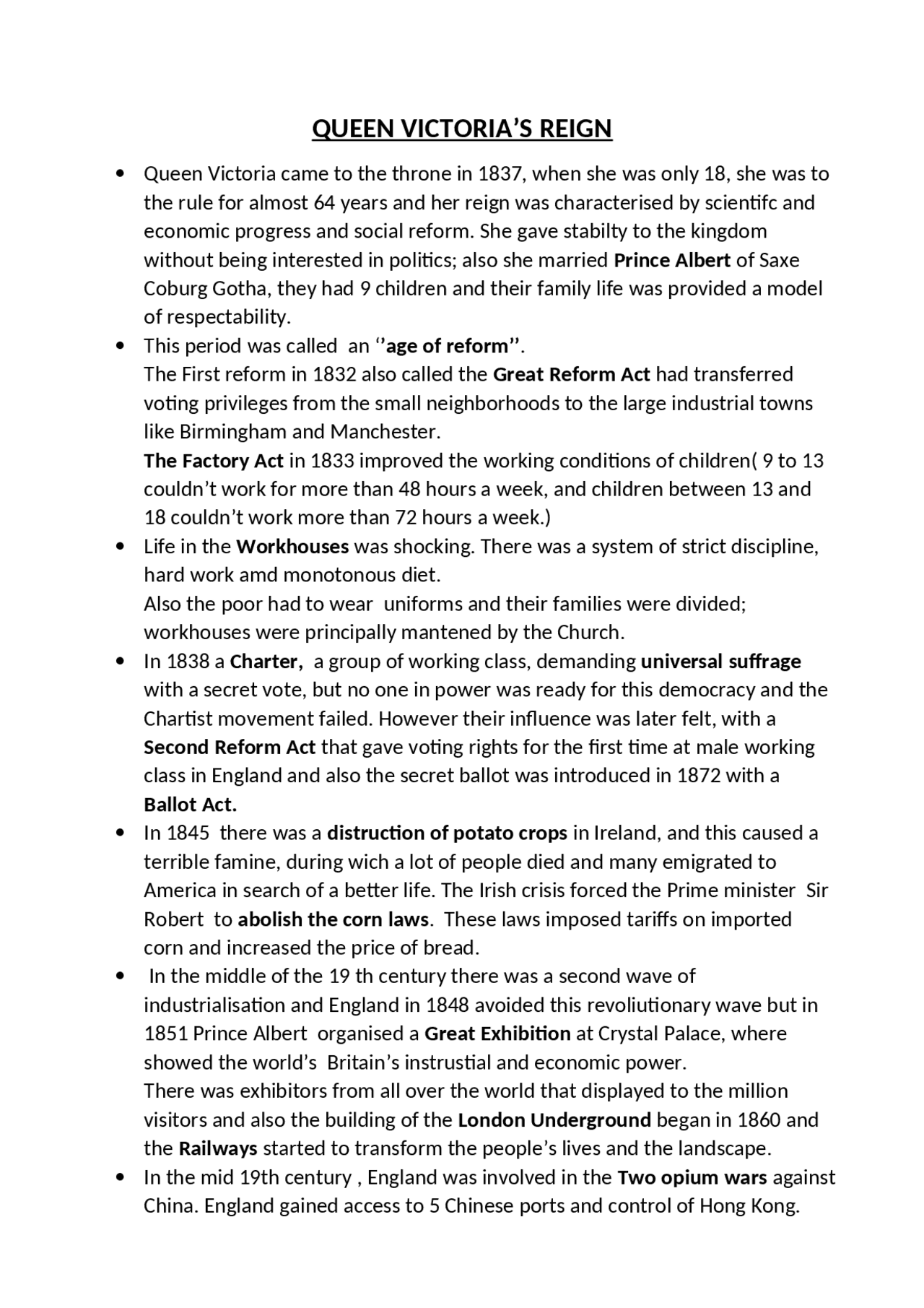 QUEEN VICTORIA'S REIGN - Docsity