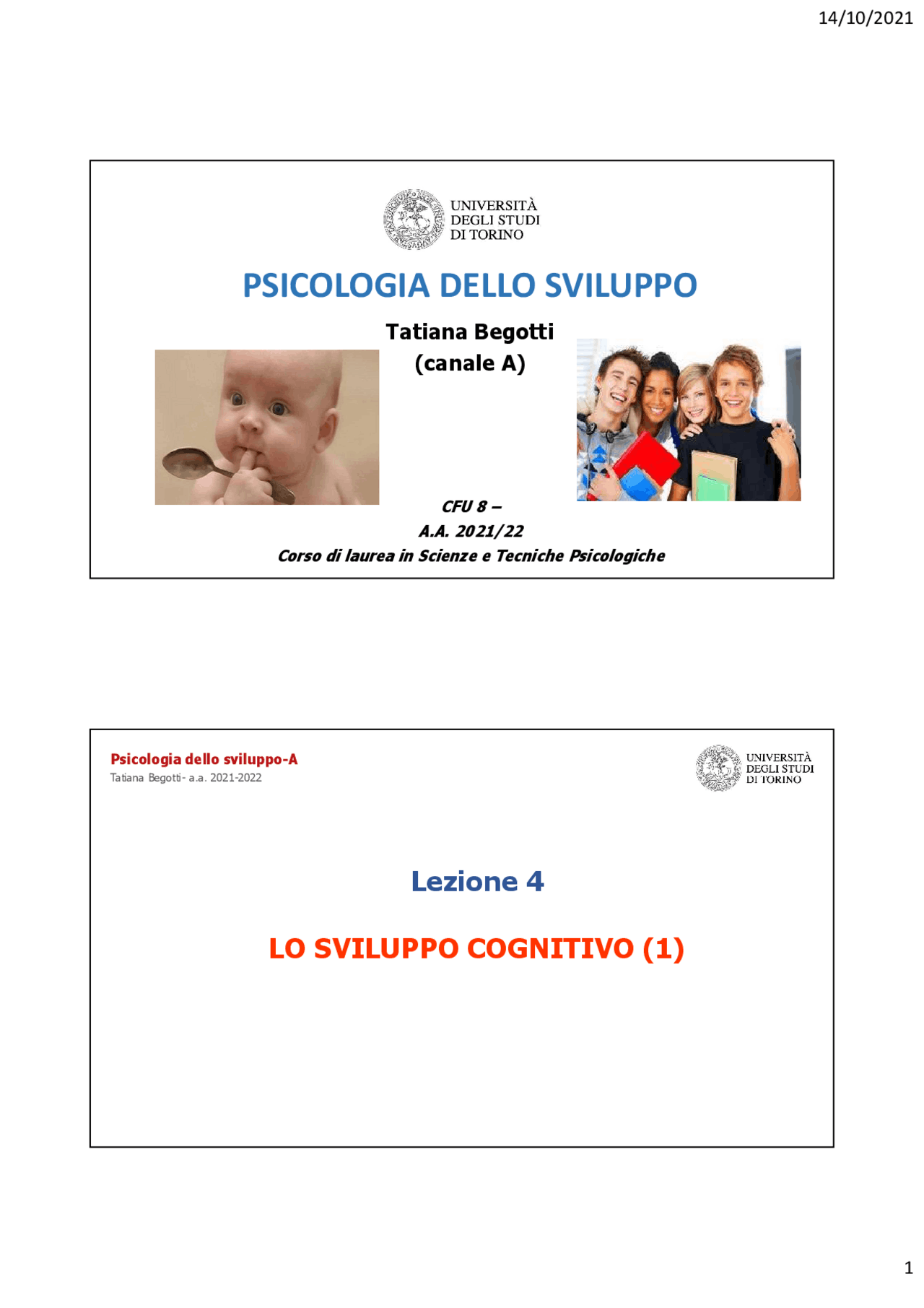 Lo Sviluppo Cognitivo Docsity
