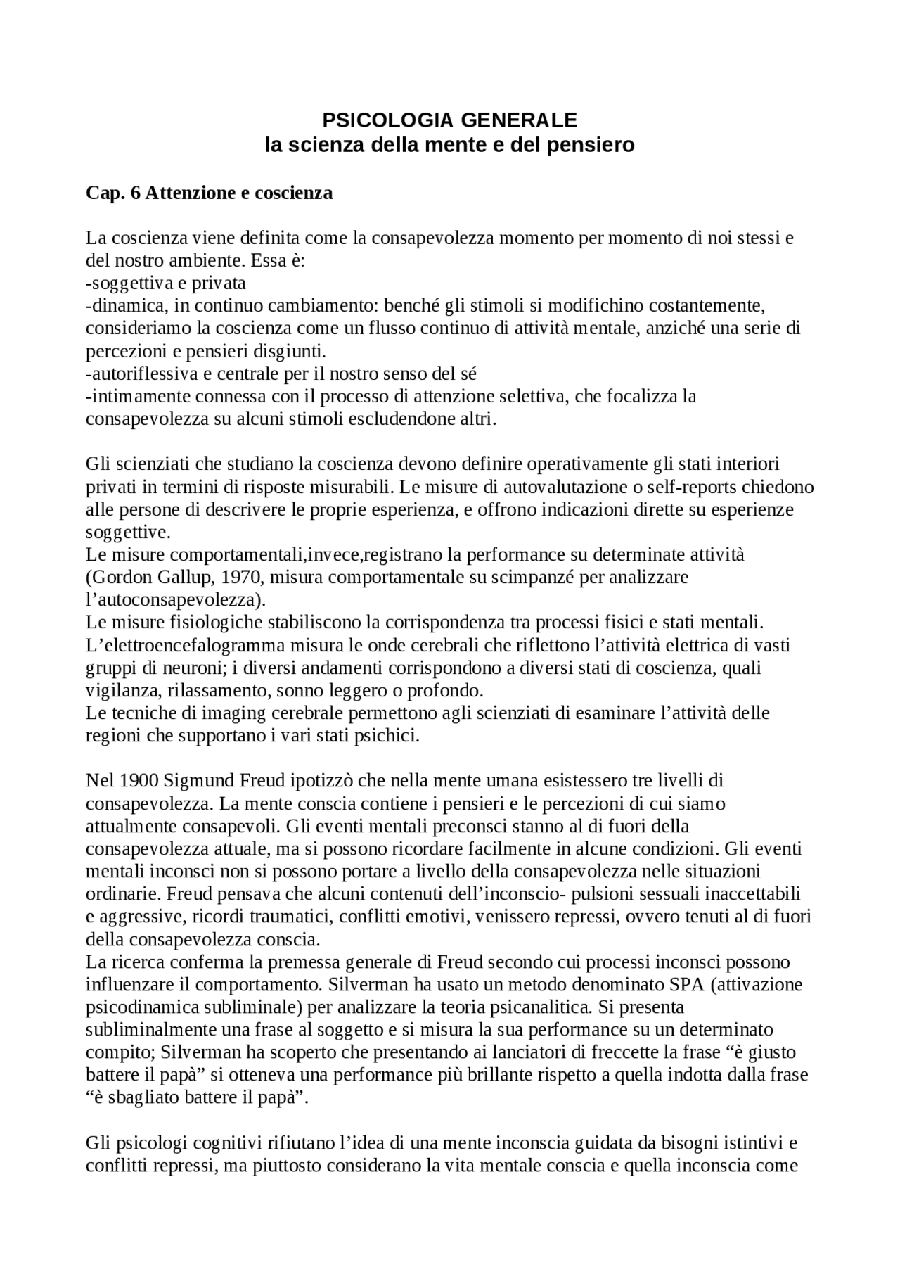 Riassunto Psicologia Generale Docsity