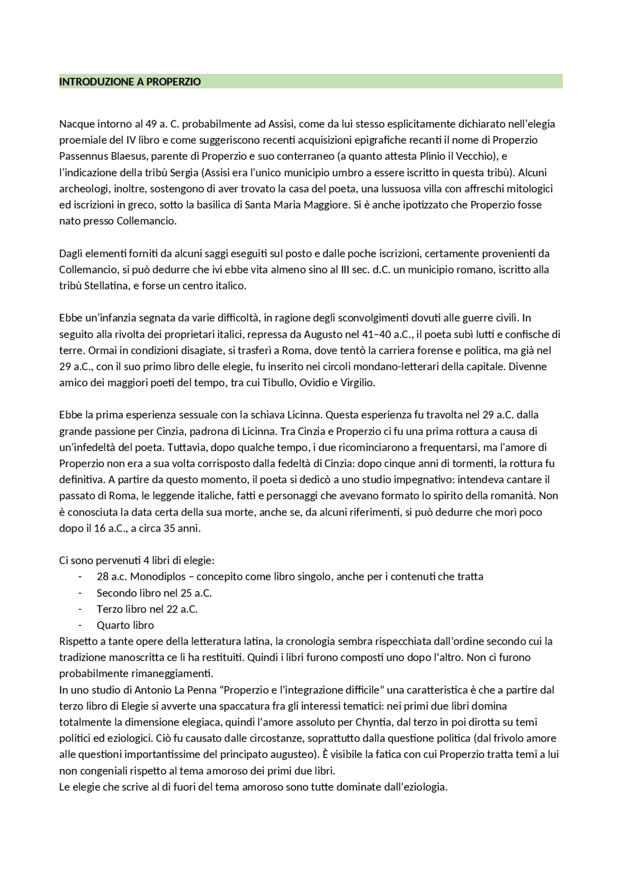 Traduzione E Analisi Properzio Docsity