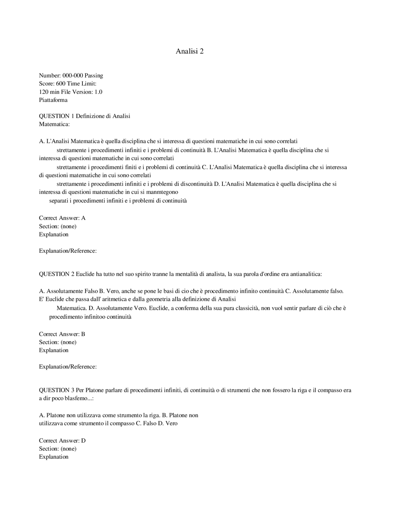 Paniere Analisi 2 Ingegneria Informatica Mercatorum Docsity