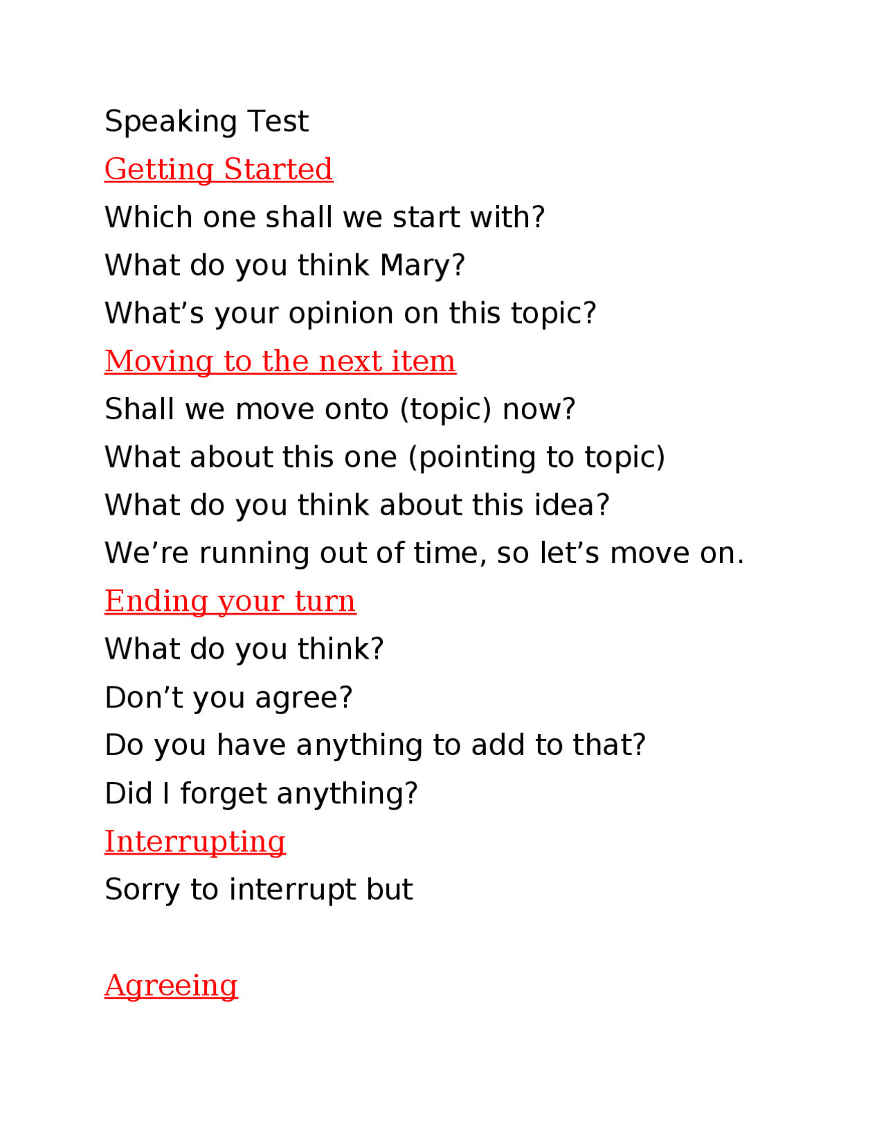 Phrases for speaking tests - Docsity