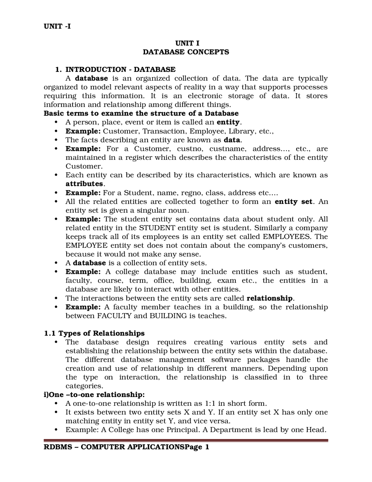 Unit 1 Notes Of Rdbms Lecture Notes Computer Science Docsity