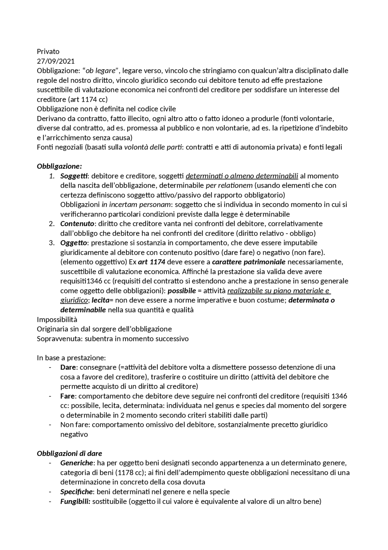 Schemi Diritto Privato 2 Obbligazioni E Contratti Docsity