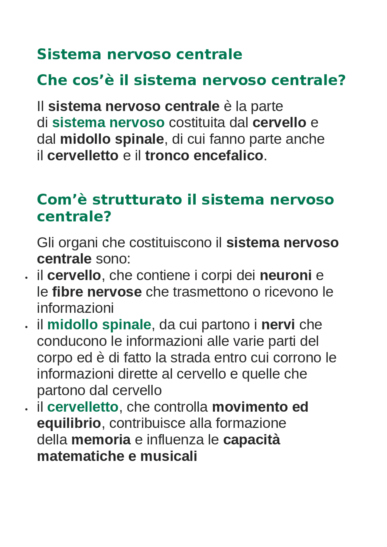 Il Sistema Nervoso Centrale Docsity