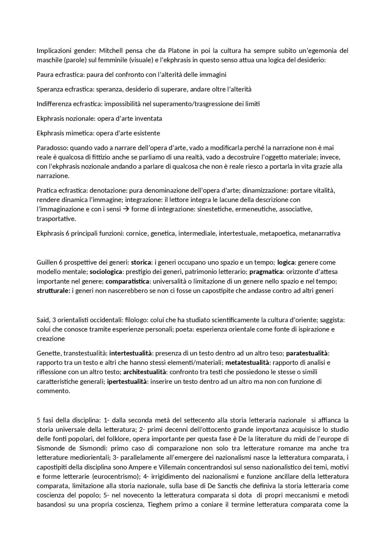 Letterature Comparate Ripasso Del Corso Docsity