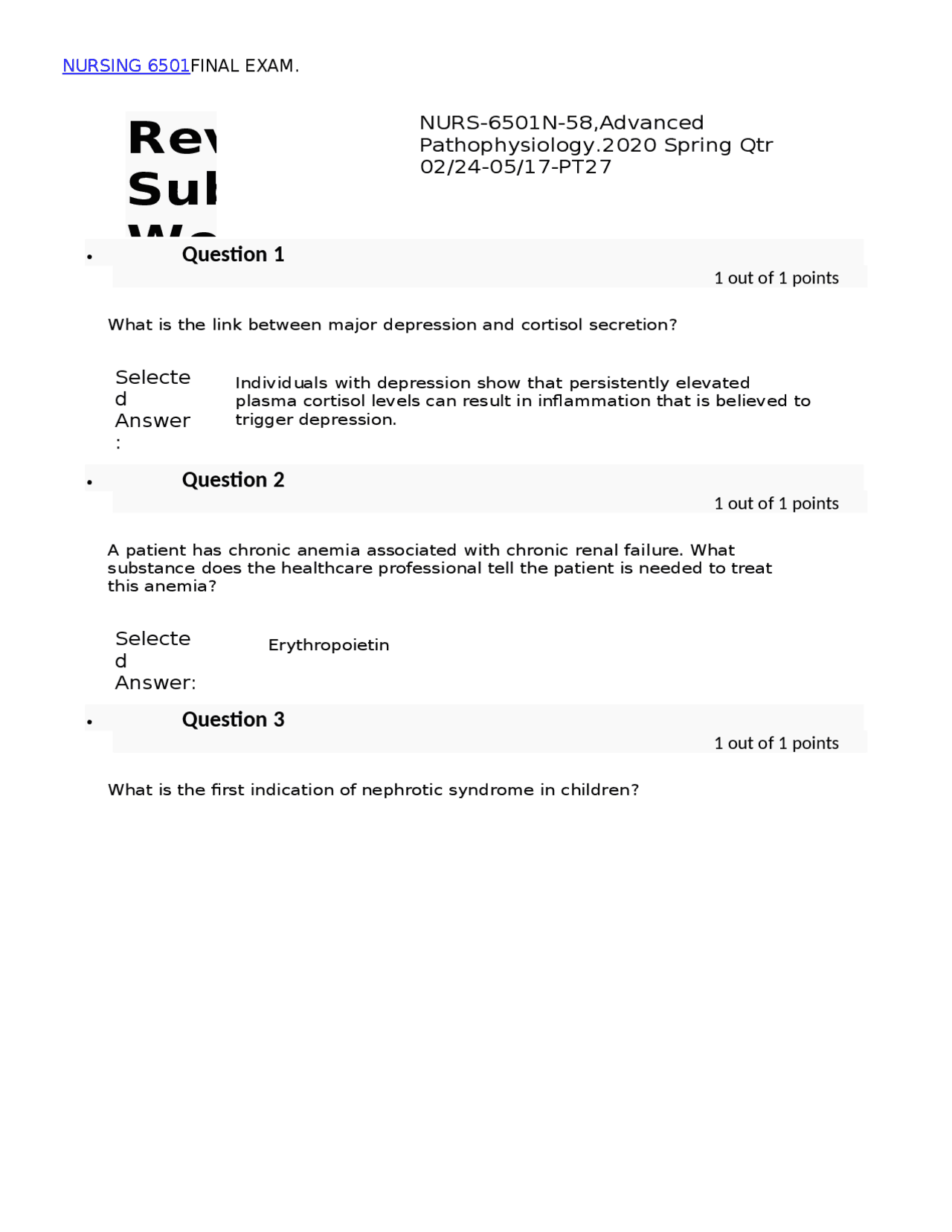 Nursing 6501final Exam With Answers All Graded Docsity