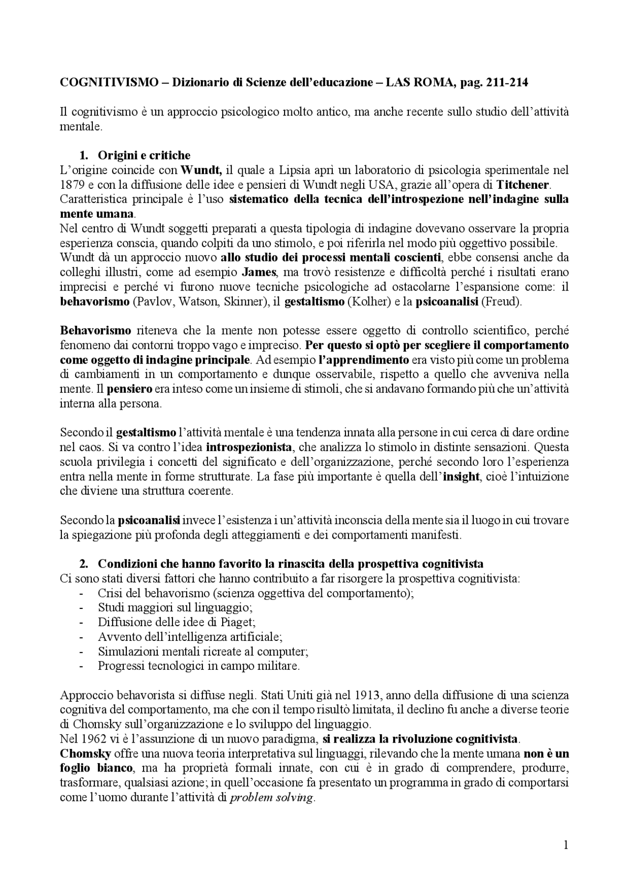 Cognitivismo E Neuroscienze Docsity