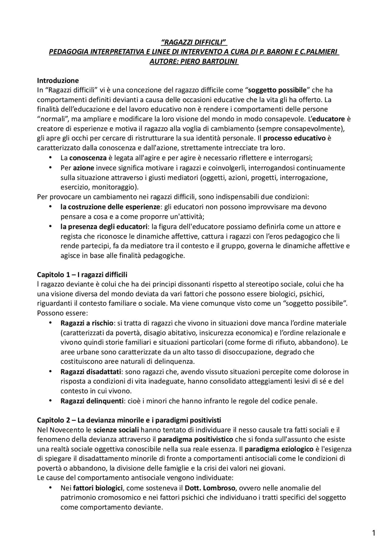 Riassunto Ragazzi Difficili Piero Bartolini Docsity