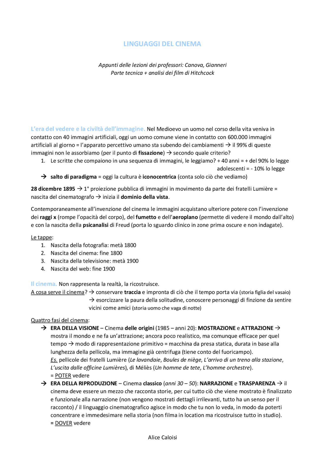 Appunti Linguaggi Del Cinema Canova E Gianneri Iulm Docsity