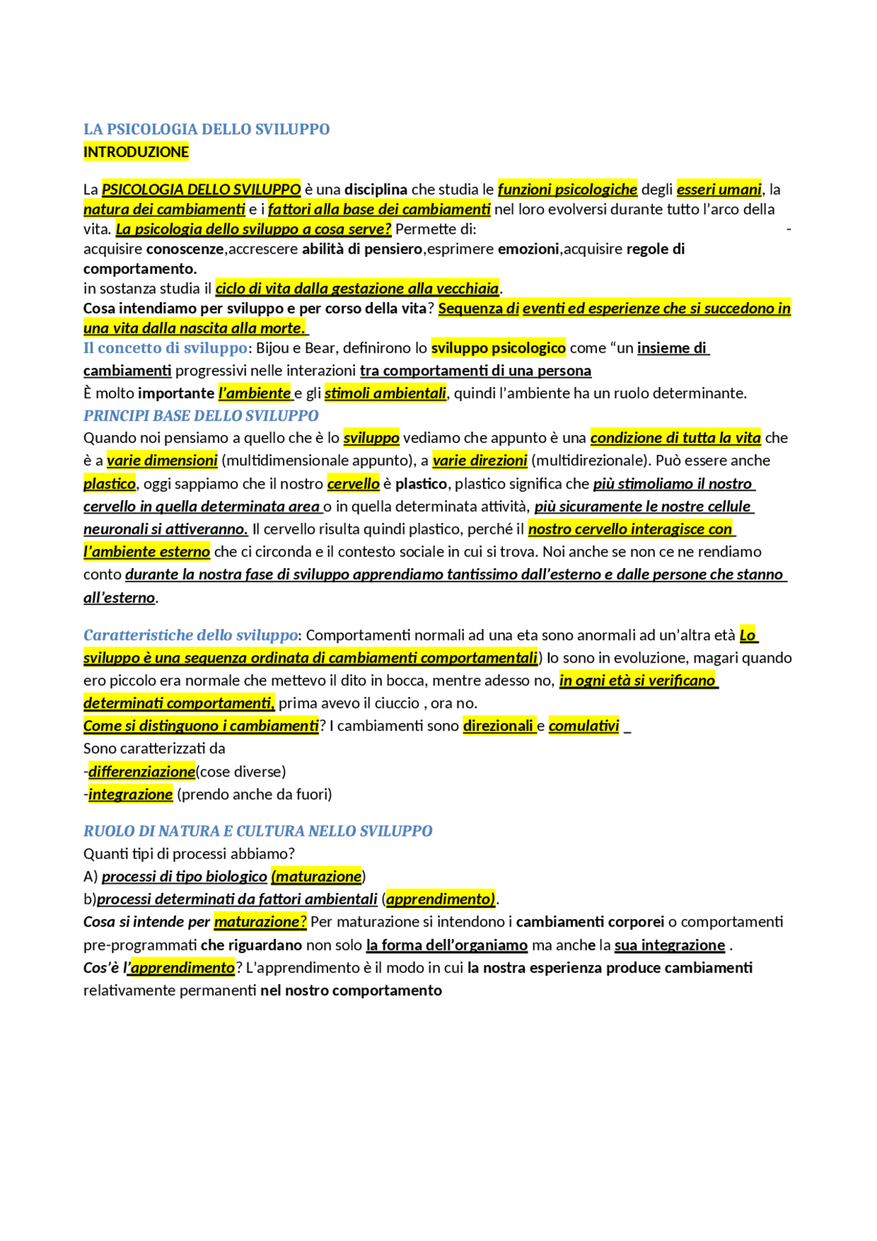 Riassunto Psicologia Dello Sviluppo Primi 7 Capitoli Docsity