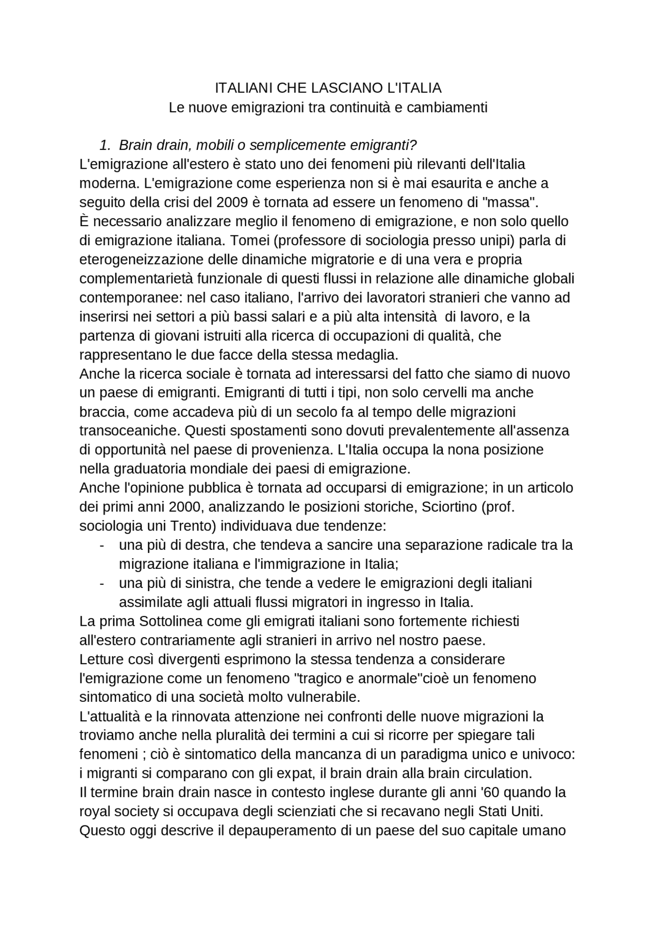 Riassunto libro "Italiani che lasciano l'Italia" di Fabio Berti e Marco ...