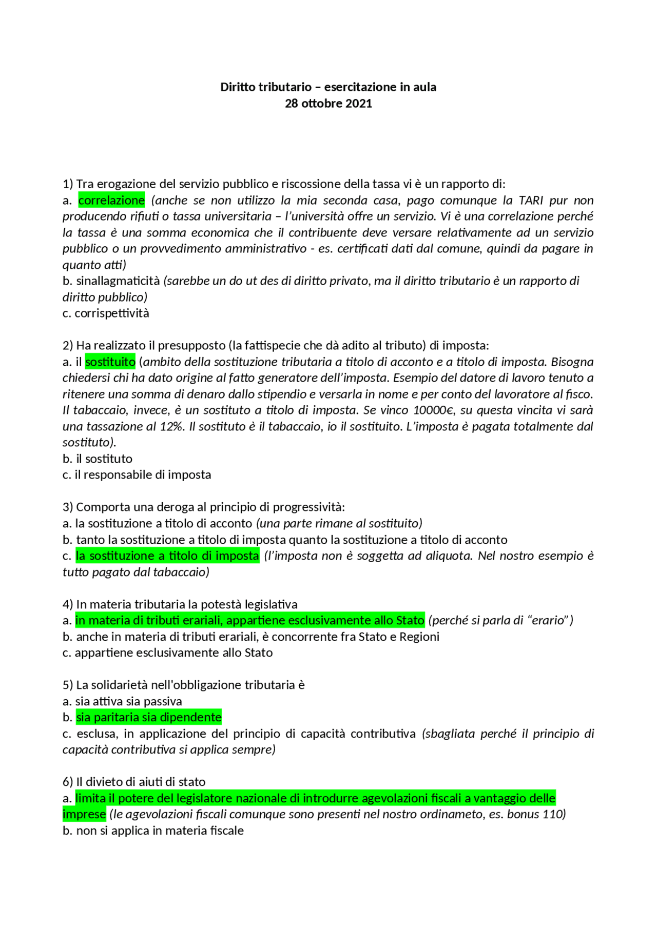Esame diritto tributario | Prove d'esame di Diritto Tributario | Docsity