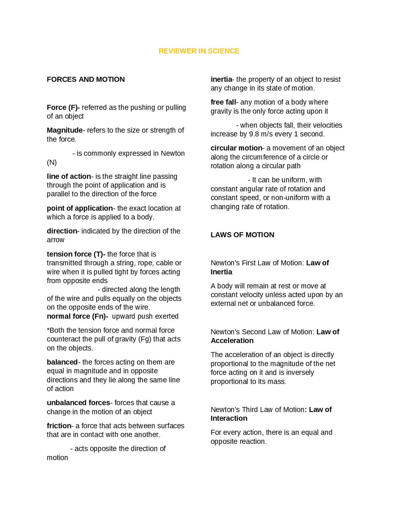 Physics 8th Grade (Laws of Motion) - Docsity