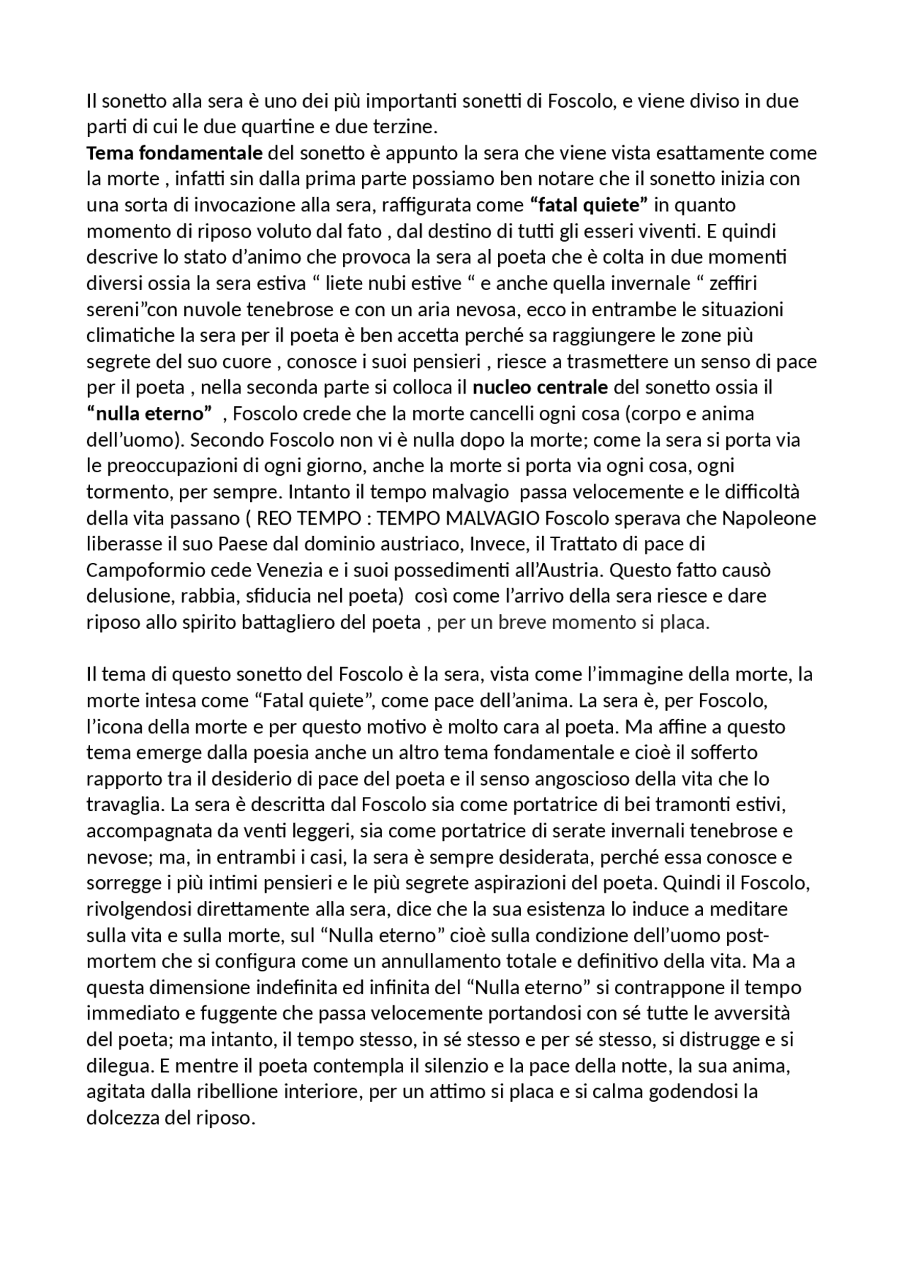 Alla Sera Analisi Di Ugo Foscolo Appunti Docsity