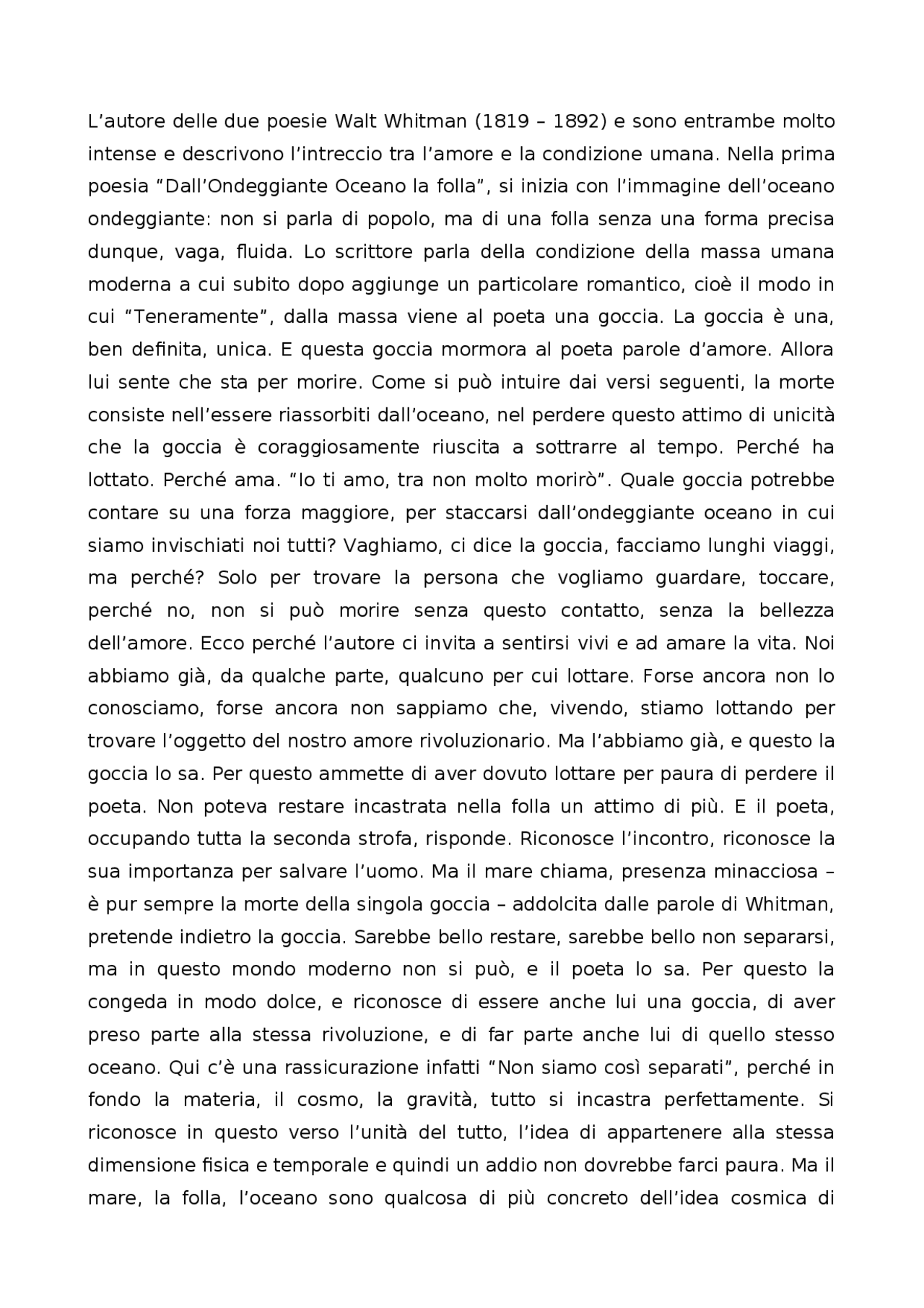 Analisi Poesie Whitman Docsity