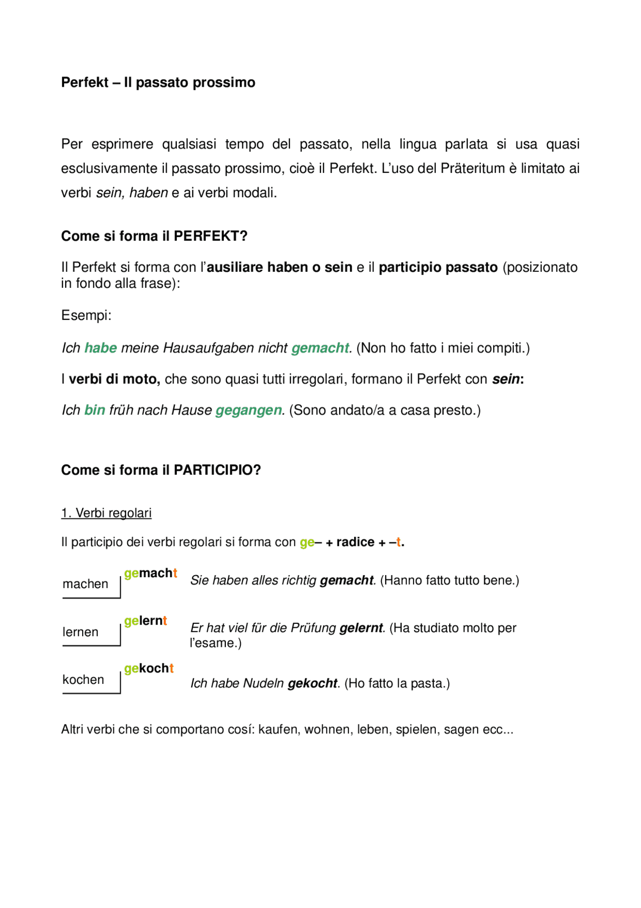 Perfekt Di Tedesco Schema Appunti Appunti Di Tedesco Docsity