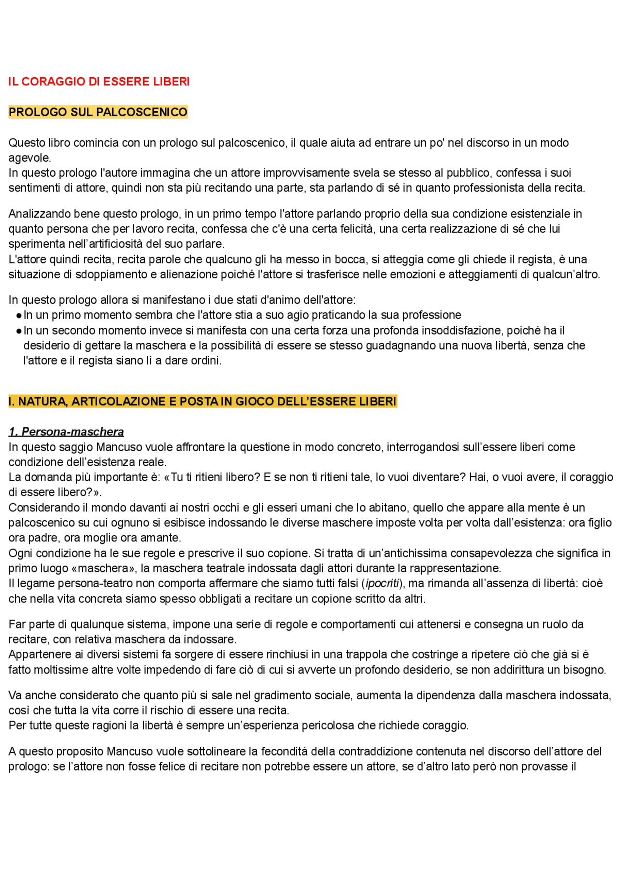 Riassunto Libro Il Coraggio Di Essere Liberi Docsity