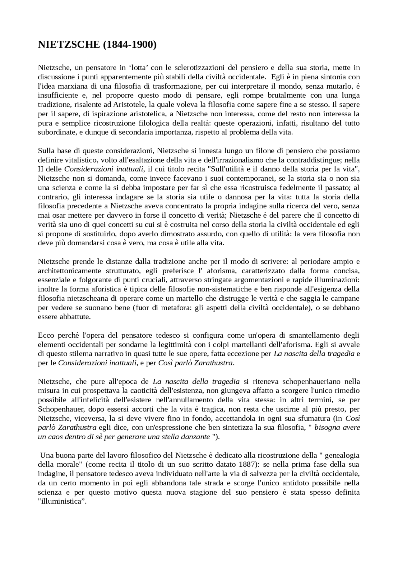 Sintesi Di Nietzsche Docsity